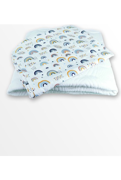 Organik Pamuk Müslin Bebek Yorganı - Mavi Gökkuşağı