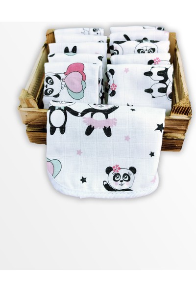 Ponçikya Pamuk 24X24 cm 10'lu Müslin Mendil Seti - Pembe Panda Ponçikya Pamuk 24X24 cm 10'lu Müslin Mendil Seti - Pembe Panda