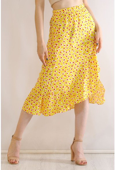 Berlin Shop Dokuma Yırtmaçlı Etek Sarıkırmızı - 6730.128. Berlin Shop Dokuma Yırtmaçlı Etek Sarıkırmızı - 6730.128.
