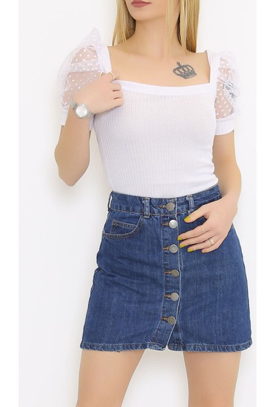 MT Kol Tüllü Bluz Beyaz - 8723.1187. MT Kol Tüllü Bluz Beyaz - 8723.1187.