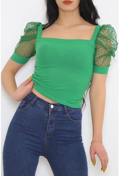 MT Kol Tüllü Bluz Yeşil - 8723.1187. MT Kol Tüllü Bluz Yeşil - 8723.1187.