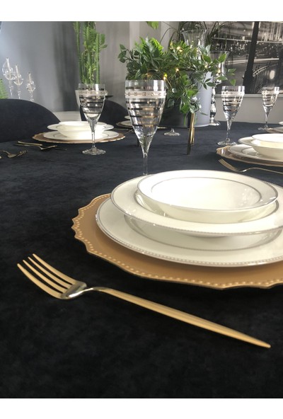Valentia Decor Home Kadife Dokulu Siyah Masa Örtüsü Valentia Decor Home Kadife Dokulu Siyah Masa Örtüsü