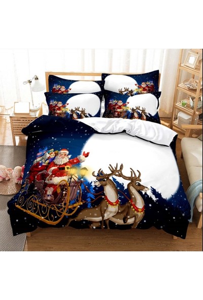 Genetti Home 3D Dijital Baskı Noel Geyik Nevresim Takımı