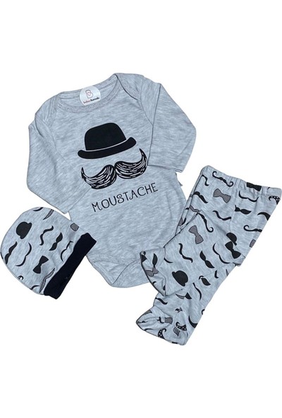 Bebeciburada Pamuk Bıyık Şapkalı Çıtçıtlı Badi Bebek 3'lü Takım Bebeciburada Pamuk Bıyık Şapkalı Çıtçıtlı Badi Bebek 3'lü Takım