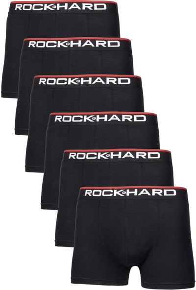 Rockhard Erkek Siyah Boxer Likralı 6'lı Paket