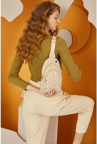 Pierre Cardin Bej Monogram Kadın Bel Çantası 05PO22Y1535-MN Bj