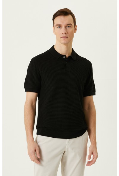 Network Siyah Polo Yaka Dokulu Kazak