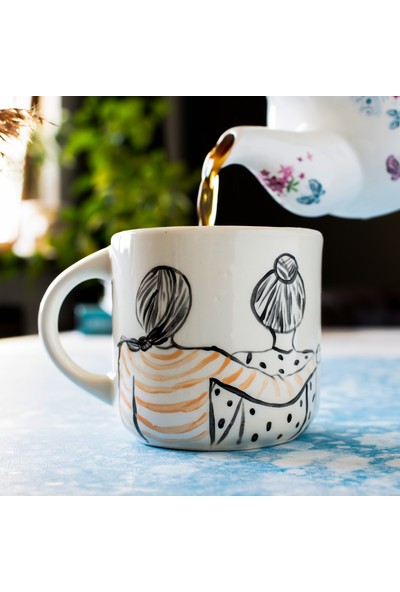 Ebruli Hayaller Seramik Sisters Kupa Bardak
