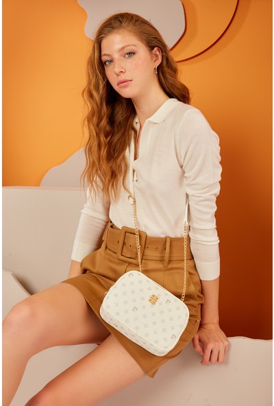 Pierre Cardin Beyaz Monogram Kadın Çapraz Çanta 05PO22Y1563-MN By