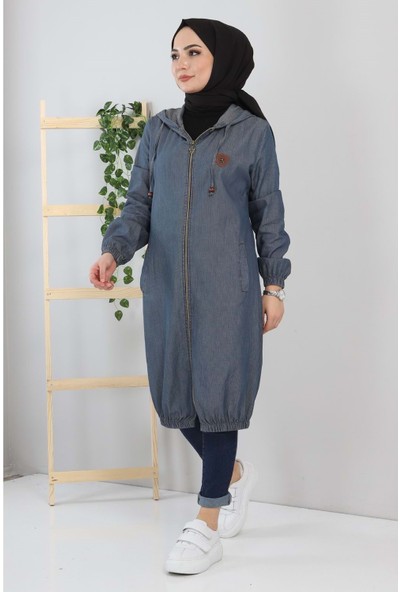 Moda Mihram Fermuarlı Kapşonlu Kot Kap Koyu Mavi Moda Mihram Fermuarlı Kapşonlu Kot Kap Koyu Mavi