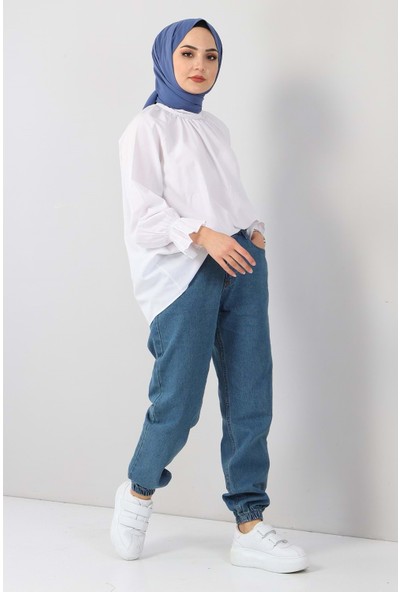 Moda Mihram Lastikli Büyük Beden Kot Pantolon Mavi Moda Mihram Lastikli Büyük Beden Kot Pantolon Mavi