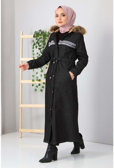 Nakışlı Kot Mont Füme