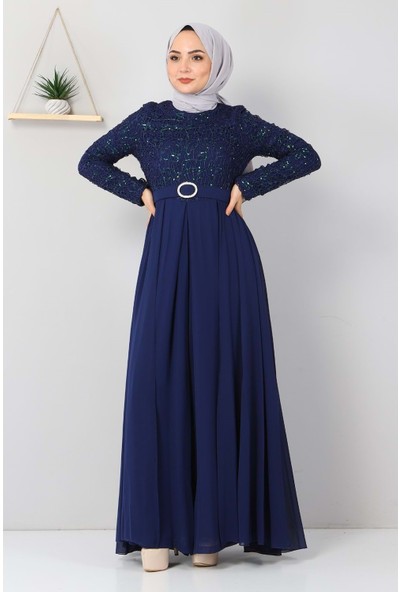 Moda Mihram Dantel Detaylı Tulum Elbise Indigo Moda Mihram Dantel Detaylı Tulum Elbise Indigo