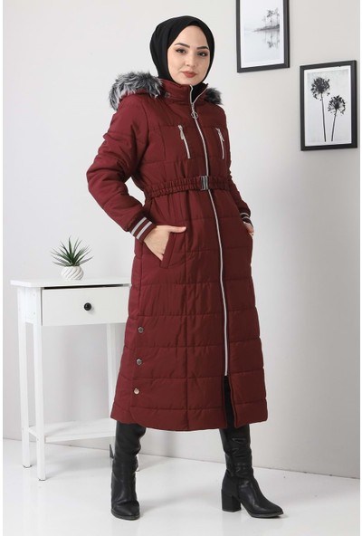 Moda Mihram Kapşonlu Kapitone Mont Bordo Moda Mihram Kapşonlu Kapitone Mont Bordo