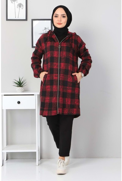 Moda Mihram Yazı Baskılı Kapşonlu Kap Bordo Moda Mihram Yazı Baskılı Kapşonlu Kap Bordo