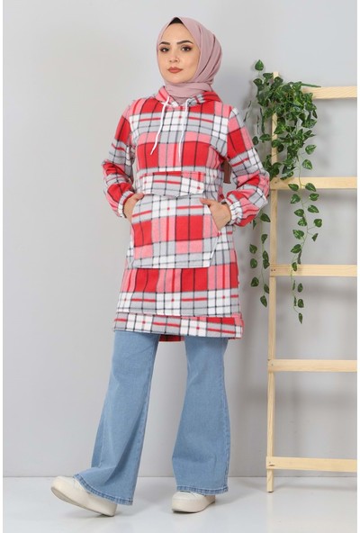 Moda Mihram Kanguru Cepli Polar Sweatshirt Kırmızı Moda Mihram Kanguru Cepli Polar Sweatshirt Kırmızı