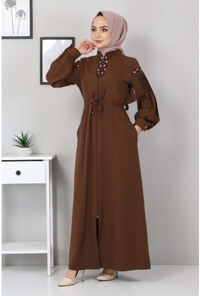 Moda Mihram Nervür Detay Ferace Kahverengi Moda Mihram Nervür Detay Ferace Kahverengi