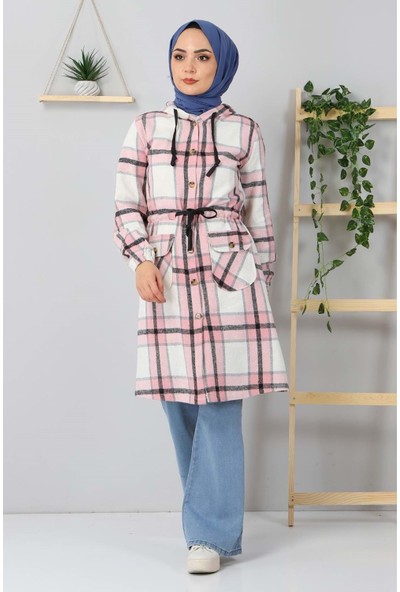 Moda Mihram Düğmeli Kapşonlu Kap Pembe Moda Mihram Düğmeli Kapşonlu Kap Pembe