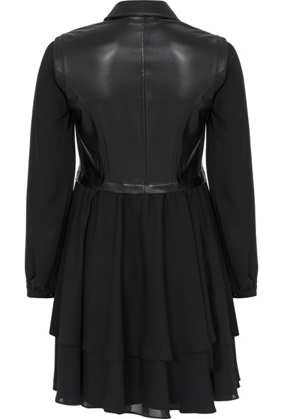 Utopian Pileli Tül Etek Detaylı Ceket Elbise-Siyah