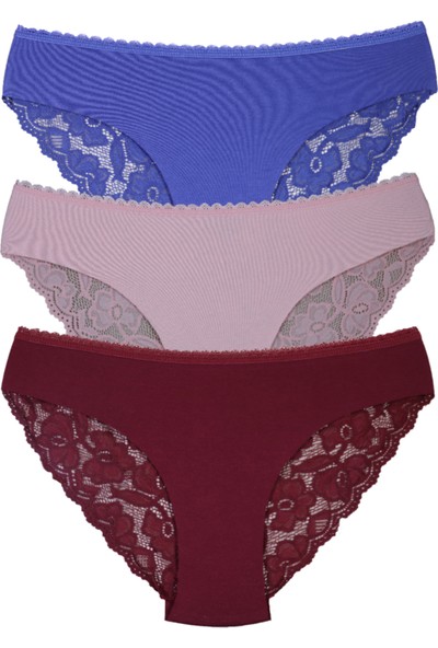 Cottondance Cottondance kadın Dikişsiz Iz Yapmaz Dantelli Lazer Kesim Külot 3' Lü Mix Paket 3KT636 R-2