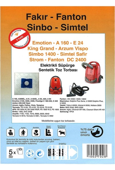 Dogant Arzum Ar 461 Cleanart Silent Süpürge Bez Toz Torbası 20 Adet Dogant Arzum Ar 461 Cleanart Silent Süpürge Bez Toz Torbası 20 Adet