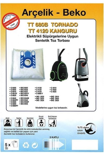 Dogant Arçelik S 4910,S 4920,S 4925 Tornado Silence Toz Torbası 20 Adet Dogant Arçelik S 4910,S 4920,S 4925 Tornado Silence Toz Torbası 20 Adet