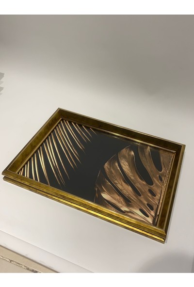 Homelet Desenli Dekoratif Dikdörtgen Camlı Tepsi 45 x 32 cm