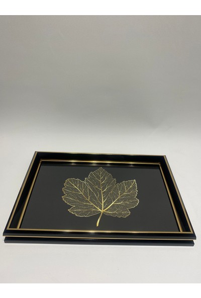 Homelet Desenli Dekoratif Dikdörtgen Camlı Tepsi 45 x 32 cm