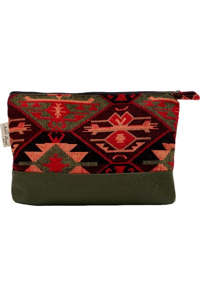 Zuhudi Çiçek Desenli Deri Detay El Çantası Küçük,yöresel Desen - YEŞIL,CMK-4A