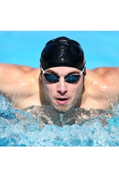 Yüzücü Bonesi Siyah Silikon Düz Renk Esnek Bone