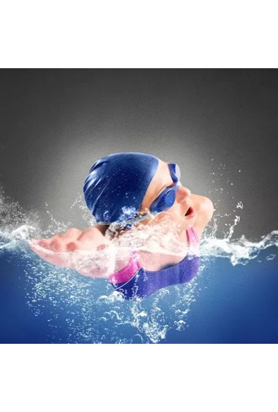 Yüzücü Bonesi Mavi Silikon Düz Renk Esnek Bone