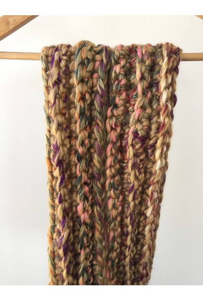 Mora Knit El Örgüsü Yünlü Çok Renkli Atkı Mora Knit El Örgüsü Yünlü Çok Renkli Atkı