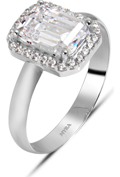 Myra Gold Baget Taşlı Beyaz Altın Yüzük