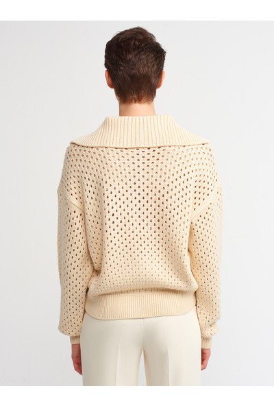 Dilvin 10140 Polo Yaka Fermuarlı Kazak-Natural