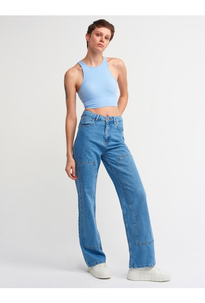 Dilvin 50300 Oversize Cepli Gömlek-Mavi