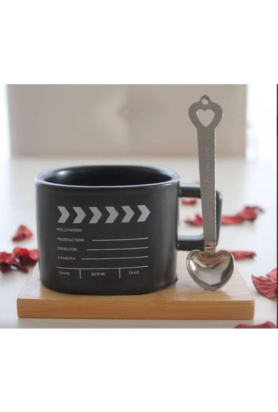 Pag Siyah Klaket Desenli Mıknatıs Kaşıklı Kahve / Çay Fincanı -200 ml