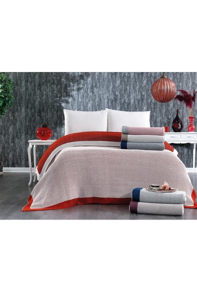 Çeyiz Diyarı Lily Triko Battaniye Krem Kırmızı