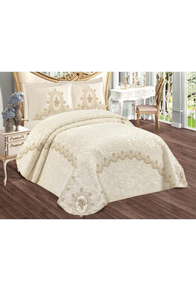 Çeyiz Diyarı Carmen Fransız Güpürlü 6 Parça Battaniye Takımı Krem