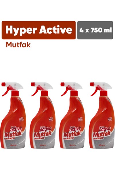Hyper Active Mutfak Temizleyici Sprey 750 ml - 4`lü Paket Hyper Active Mutfak Temizleyici Sprey 750 ml - 4`lü Paket