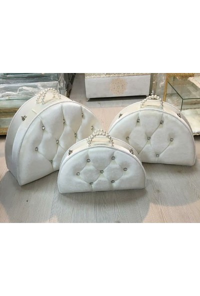 Ceyyiz 3lü Boy D Modeli Puff Çeyiz Gelin Çantaları Ekru