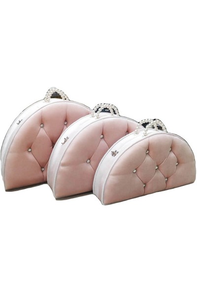 Ceyyiz 3lü Boy D Modeli Puff Çeyiz Gelin Çantaları Pudra