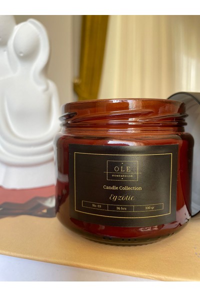 Ole Aksesuar Esanslı Büyük Boy Amber Kavanoz Mum Siyah Etiketli