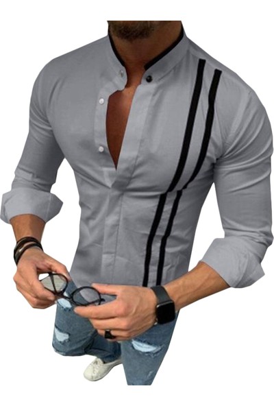 Palyshery Erkek Casual Uzun Kollu Slim Blose Gömlek (Yurt Dışından)