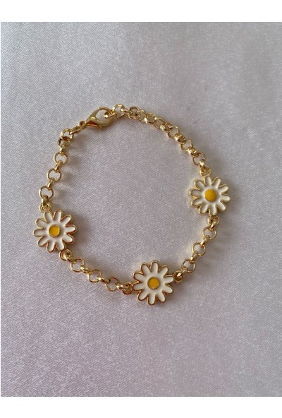 Hediyem Evime Üç Papatyalı Bileklik Altın Renk Hediyem Evime Üç Papatyalı Bileklik Altın Renk