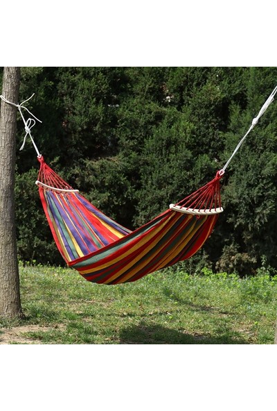 Generic Kanvas Hamak 260X150 Çubuklu Kırmızı Çizgiler