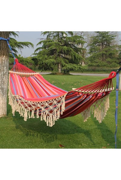 Generic 200X150CM Püskül Kanvas Kamp Hamak Pembe Çizgili Generic 200X150CM Püskül Kanvas Kamp Hamak Pembe Çizgili