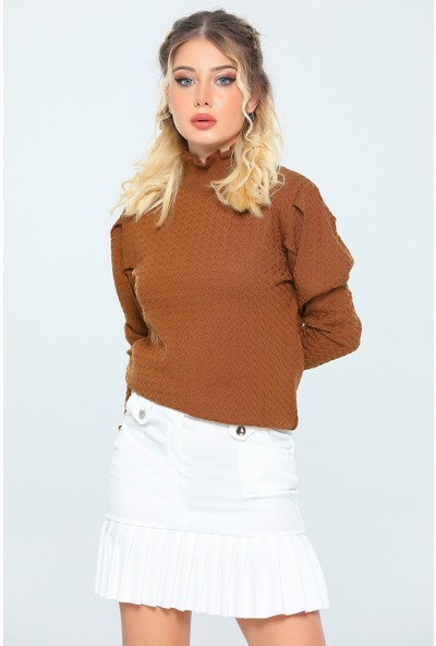Gülseli Kadın Kol Düğmeli Örğü Detay Boğazlı Triko Kazak Gülseli Kadın Kol Düğmeli Örğü Detay Boğazlı Triko Kazak