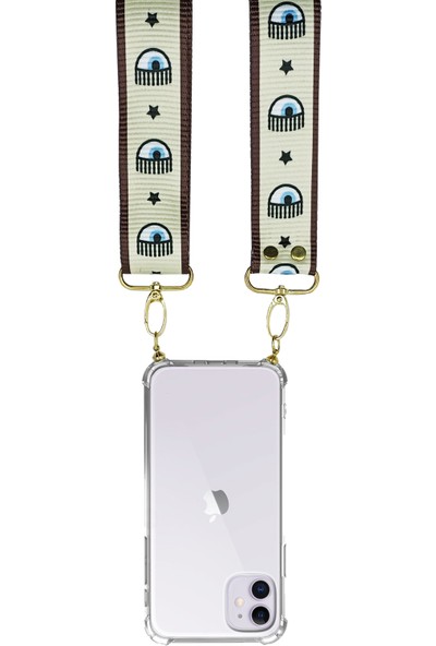Razar Apple iPhone 11 Uyumlu Göz Desenli Askılı Telefon Kılıfı / Gold Seri Razar Apple iPhone 11 Uyumlu Göz Desenli Askılı Telefon Kılıfı / Gold Seri