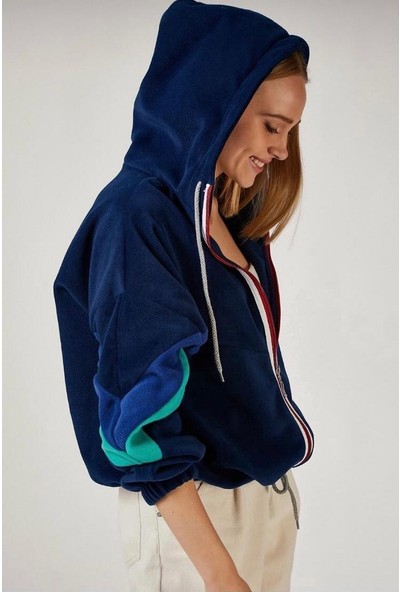 My Shiness Kadın Kapüşonlu Fermuarlı Polar Sweatshirt