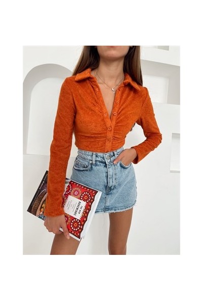 My Shiness Polo Yaka Büzgülü Bluz